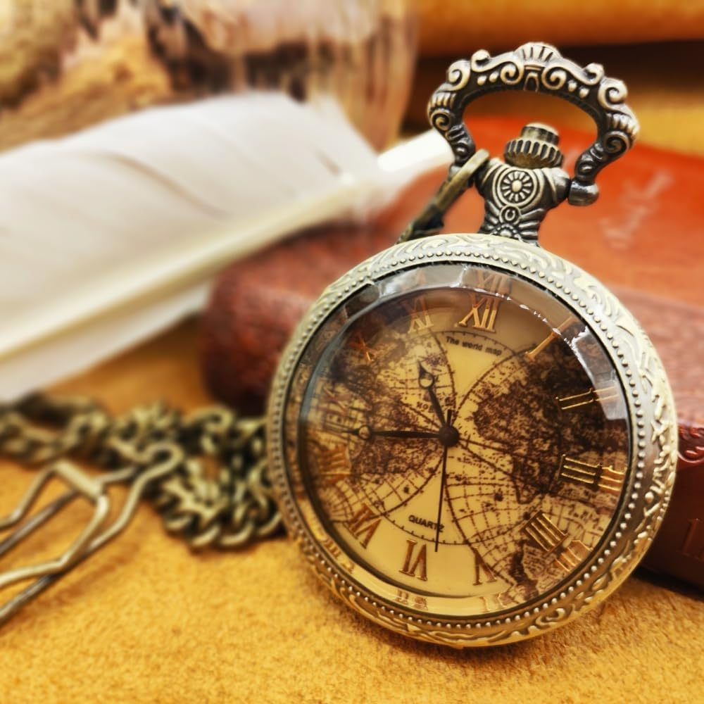 Tea Colored Glass Double Earth Pattern Pocket Watch, Unisex Casual ...