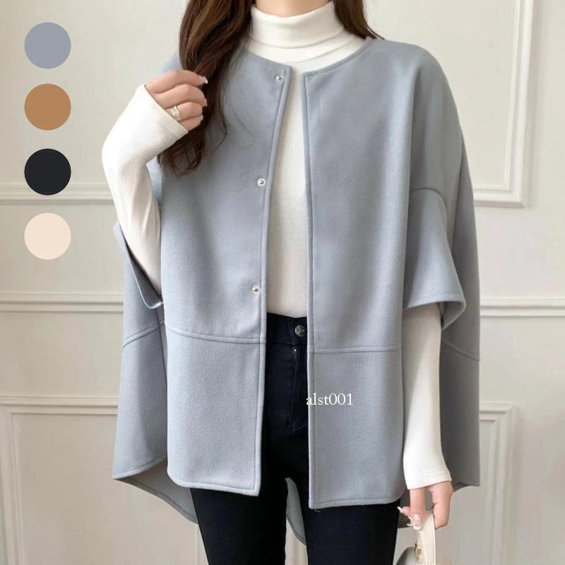Womens Wool Blend Round Neck Loose Batwing Sleeves Cloak Outwear Poncho ...