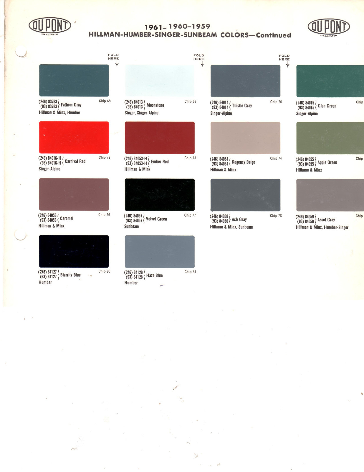 1956 1957 1958 1959 1960 1961 1962 -1964 HILLMAN SUNBEAM SINGER PAINT ...