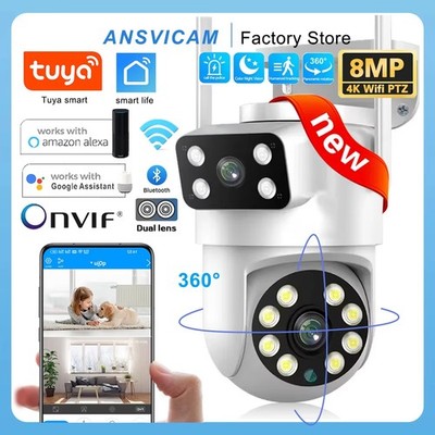 Tuya Outdoor Security IP Camera 4K 8MP Dual Lens Wifi PTZ Cameras Auto ...