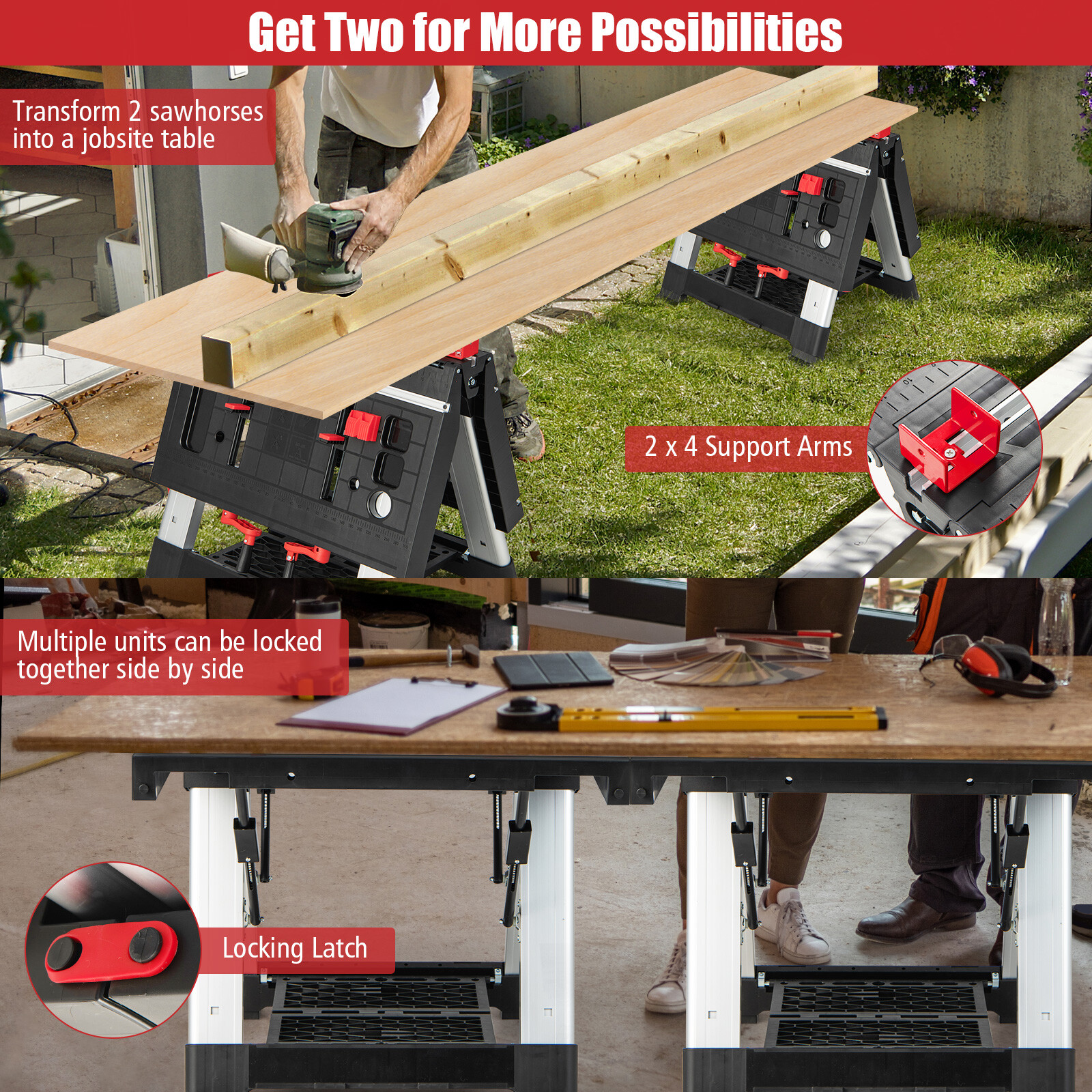 Folding Worktable & Sawhorse Portable Clamping Workstation 2 Adjustable ...