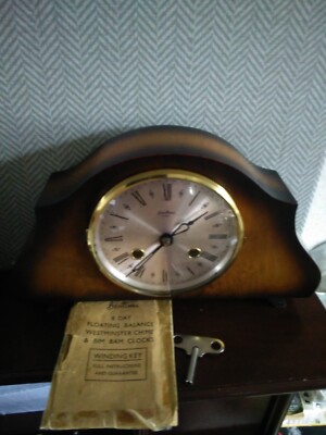 BENTIMA ART DECOR STYLE BIM BAM 3 BAR CHIME 8 DAY MANTLE / DESK CLOCK V ...