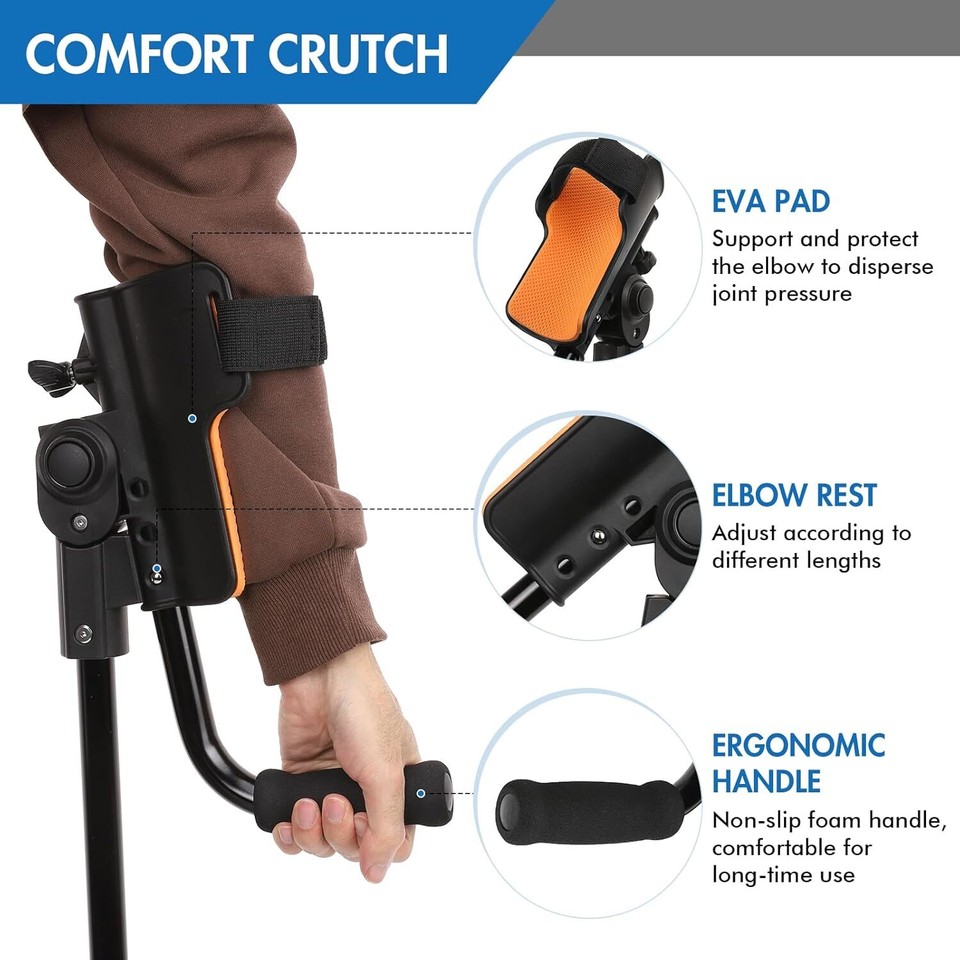 1x Forearm Trough Elbow Crutches Lightweight Adjustable Folding Elbow ...