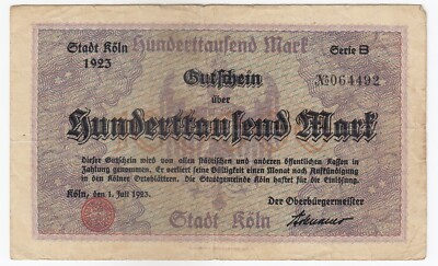 Germany, 100000 Mark, 1923, Koln XF++ | eBay