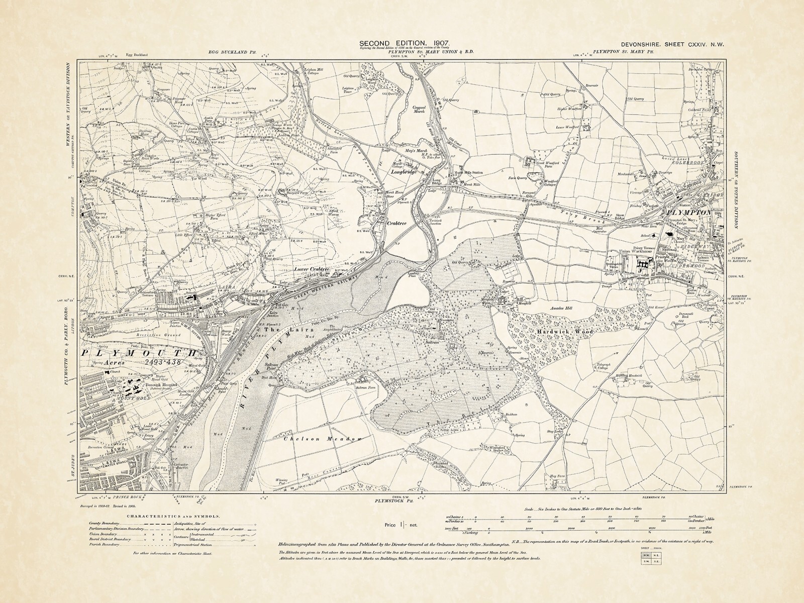Plymouth (E), Plympton, Old Map Devon 1907: 124NW A | eBay