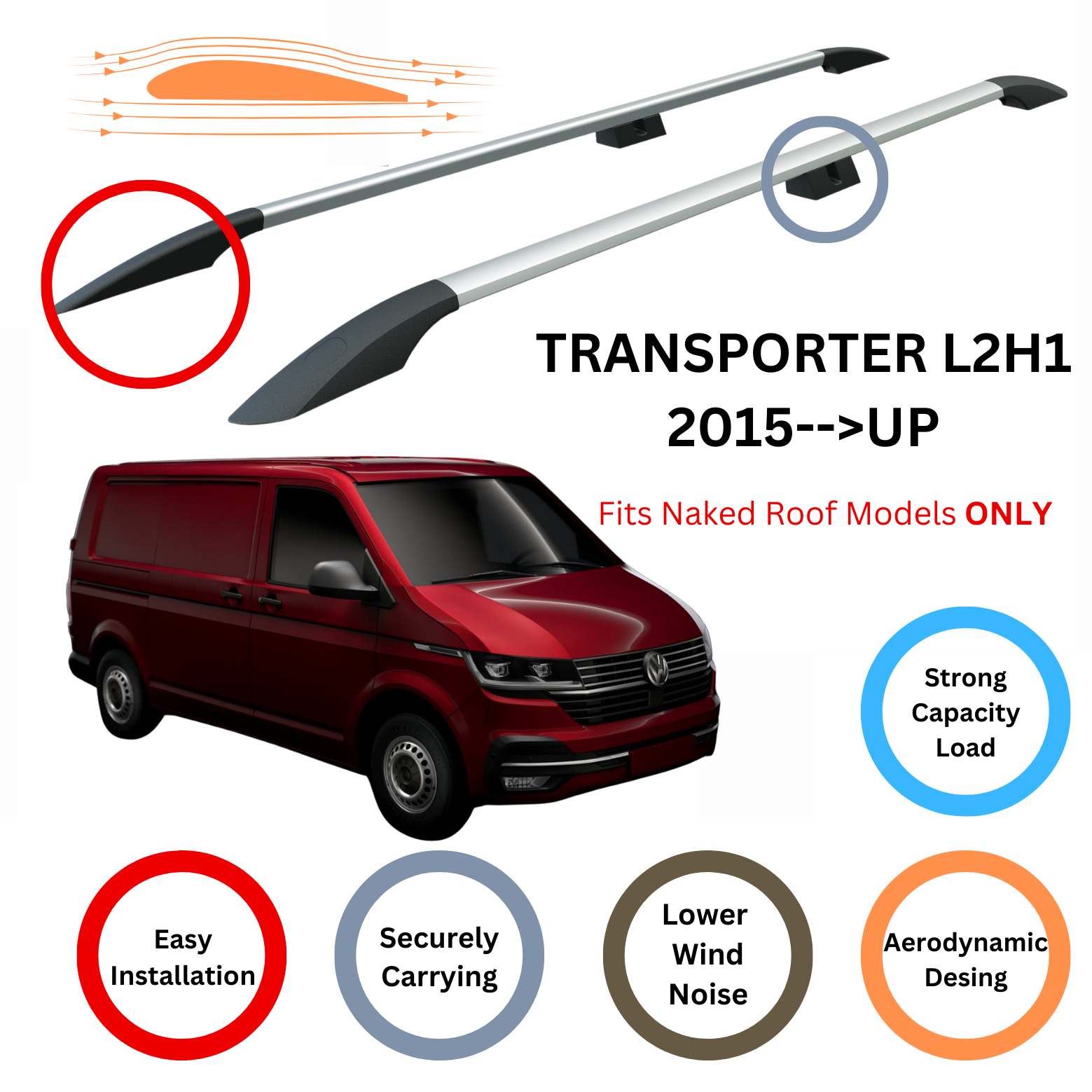 For Volkswagen Transporter T6 SWB 2015-Up Roof Side Rail and Roof Rack ...