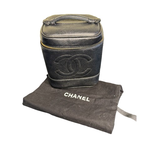 Chanel Black Caviar Leather CC Logo Vanity Carrying Case in Black w ...