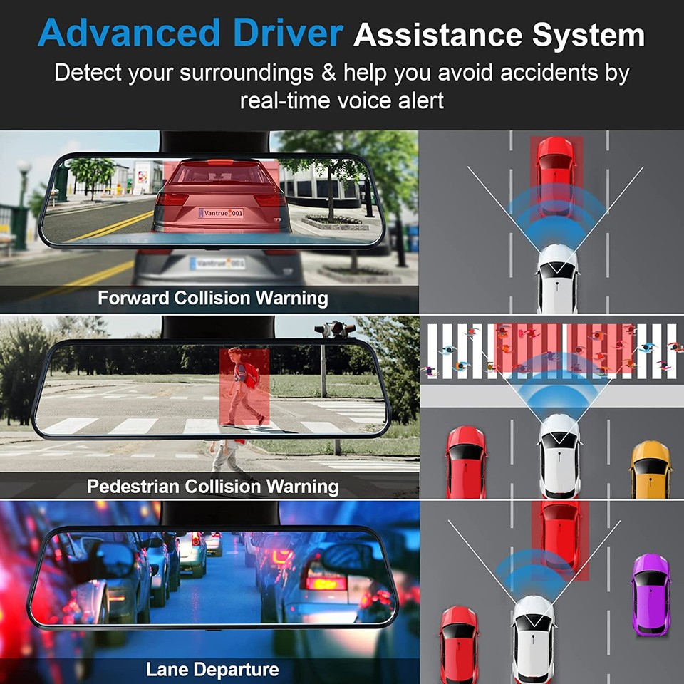 10" 4K Rear View Mirror Camera Smart Driving Assistant Night Vision ...