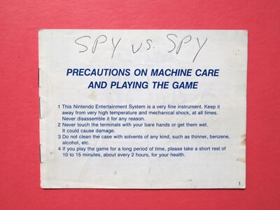 SPY vs SPY (no cover page) Instruction Manual - NES Nintendo | eBay