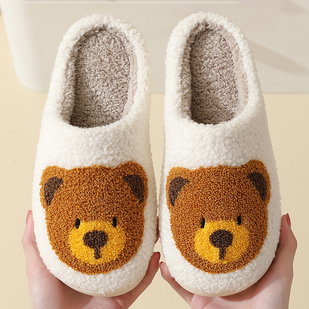 Cute Bear Slippers Soft Plush Home Slippers Women Winter Slippers ...