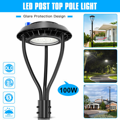 100W LED Yard Post Top Light Dusk to Dawn Outdoor Street Circular Area ...