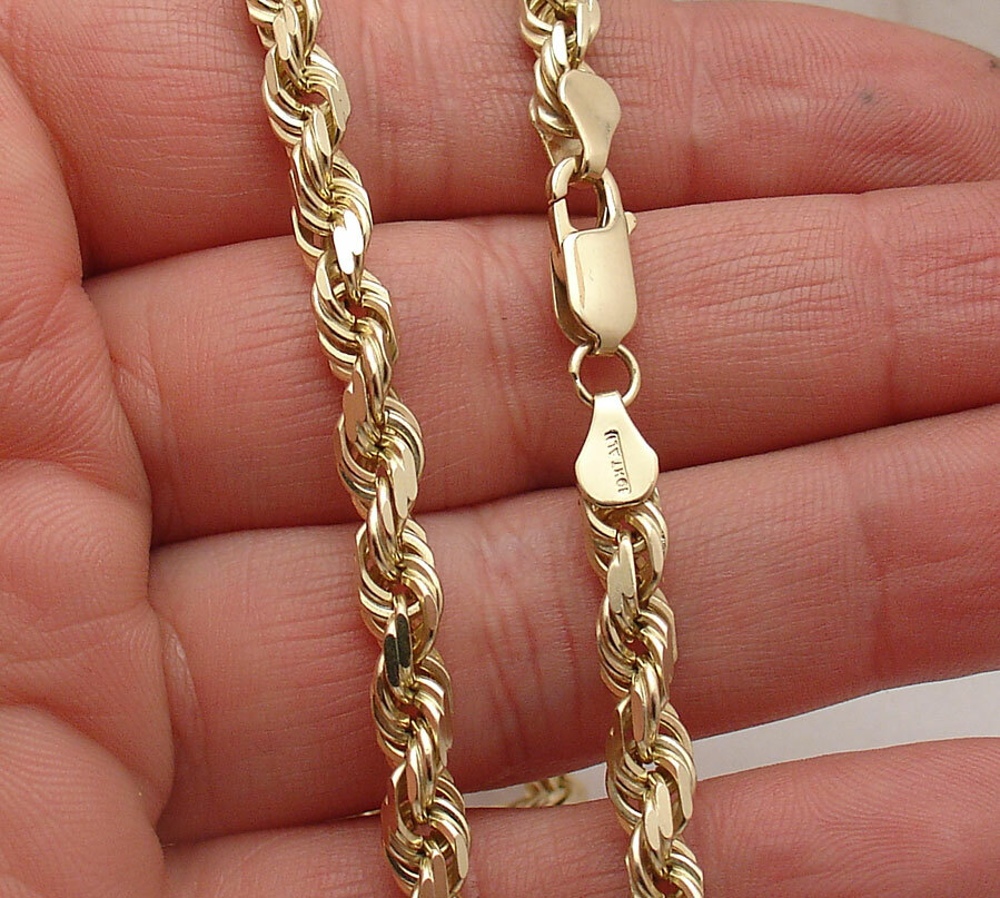 5mm Solid Sparkle Glitter Diamond Cut Rope Chain Necklace Real 10K ...