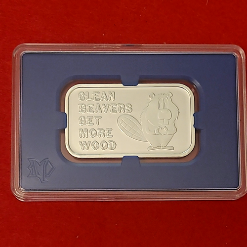 1 Ounce .999 Silver Bar CLEAN BEAVERS GET MORE WOOD Postal Express Mint ...