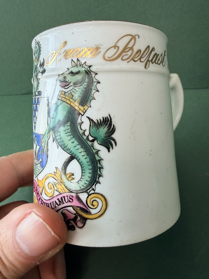 Antique A Present from Belfast Crest Crested Coat Arms Ware Mug Belleek ...