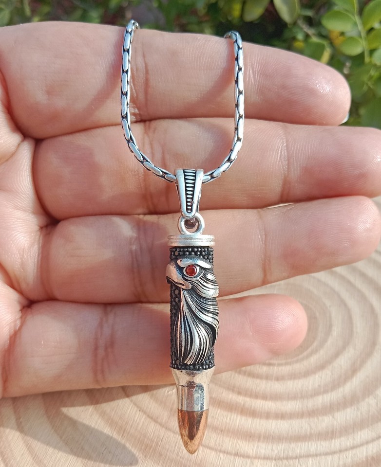 High Quality 925 Sterling Silver Eagle Bullet Mens Pendant Chain ...