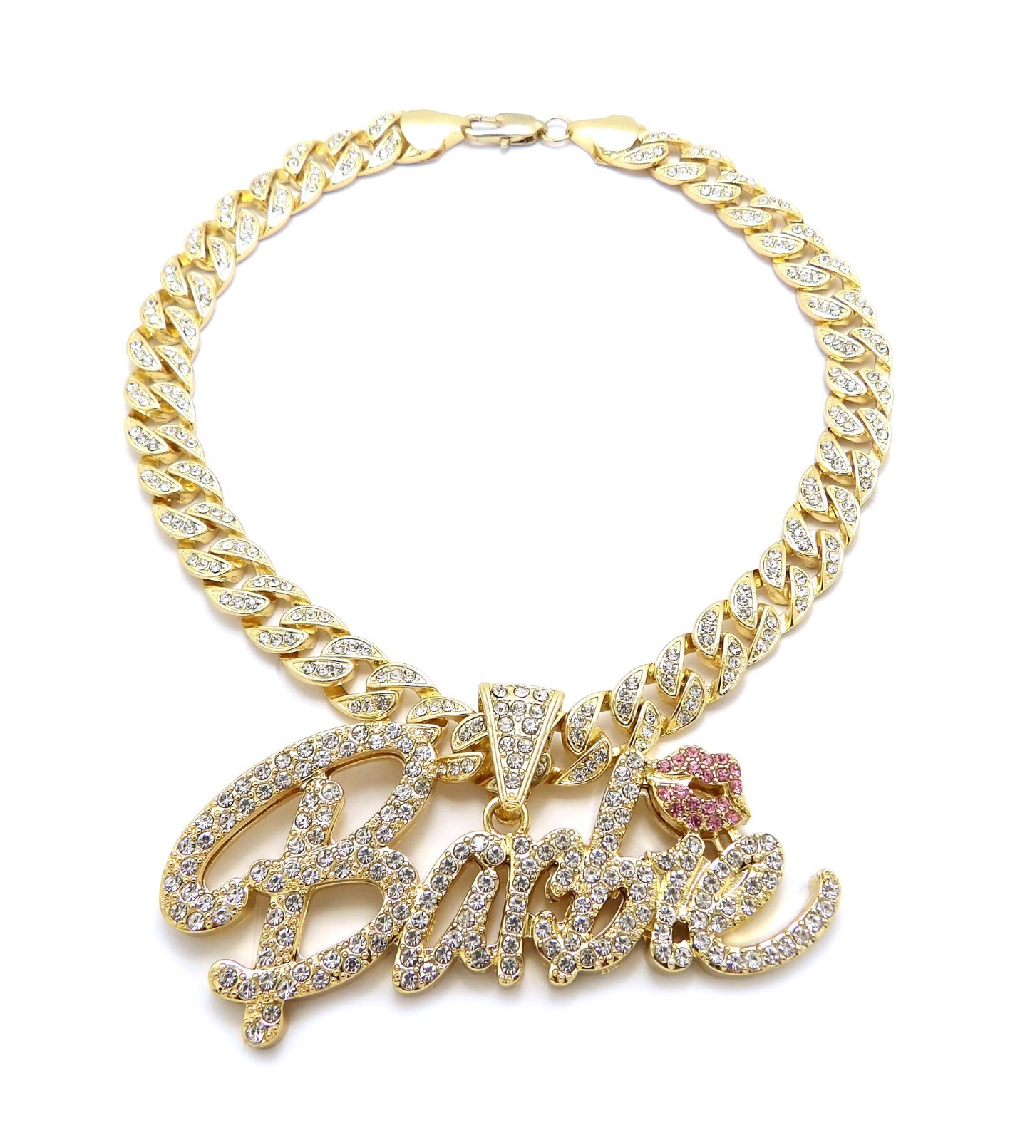 Iced Pink Barbie Lips Pendant 10mm/18" or 20" Ice Bling Cuban Chain ...