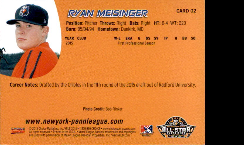 2015 New York-Penn League All-Stars #2 Ryan Meisinger Dunkirk Maryland ...