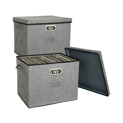 12-Inch Vinyl Record Storage Boxes with Lids and Handles, Stylish and ...