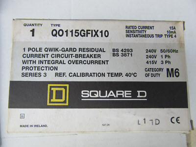 Square D QO115GFIX10 GFI Current Circuit Breaker 1P 15A 240V NEW!!! in ...