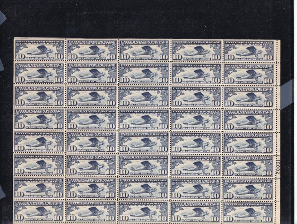 10c Lindbergh Airmail Mint Sheet of 50 Stamps, Scott C10, MNH, Intact ...