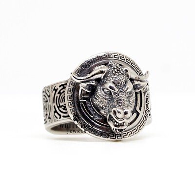 Aries Zodiac Minotaur Maze 925 Sterling Silver Biker Rider Men's Ring ...