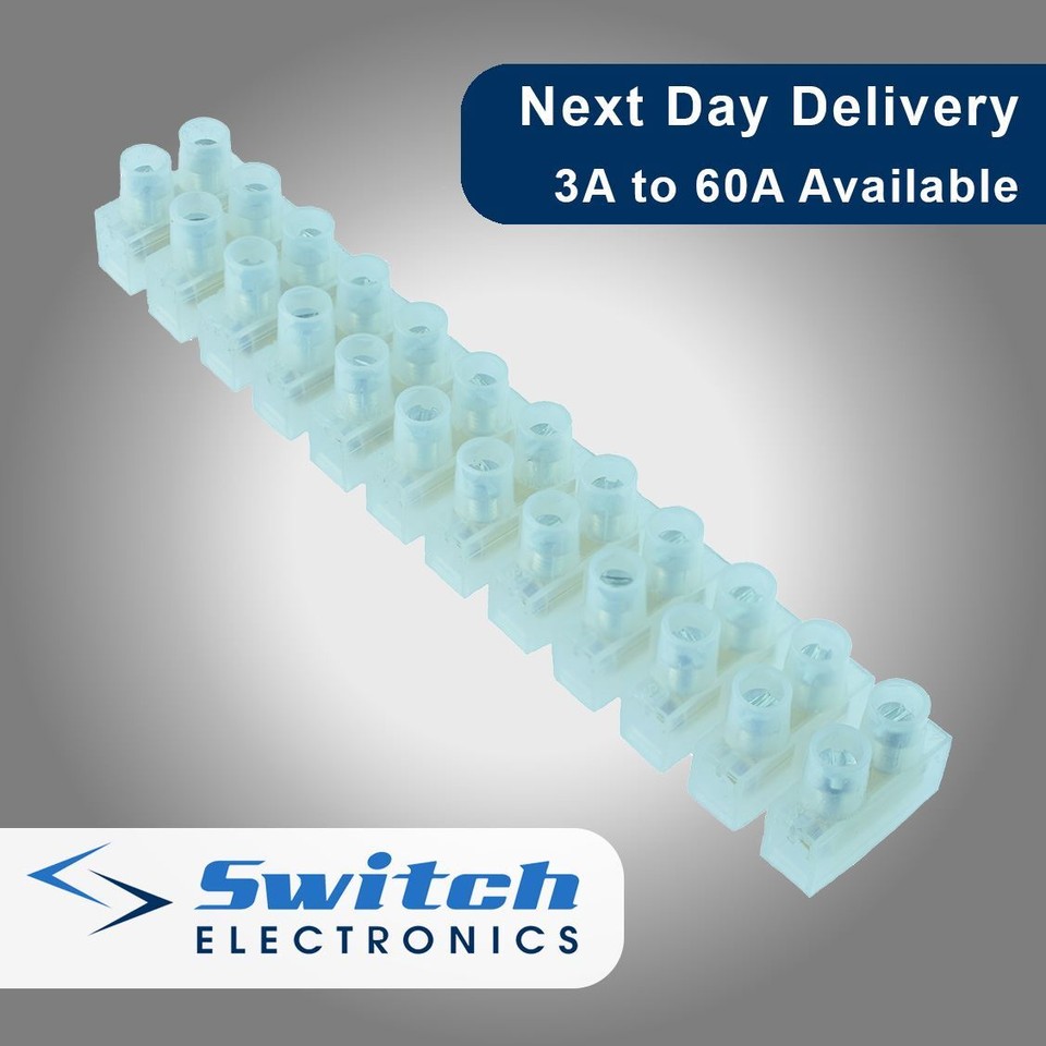 12 Way Terminal Blocks Strip Connector 3A 6A 10A 15A 30A 60A Choc Block ...
