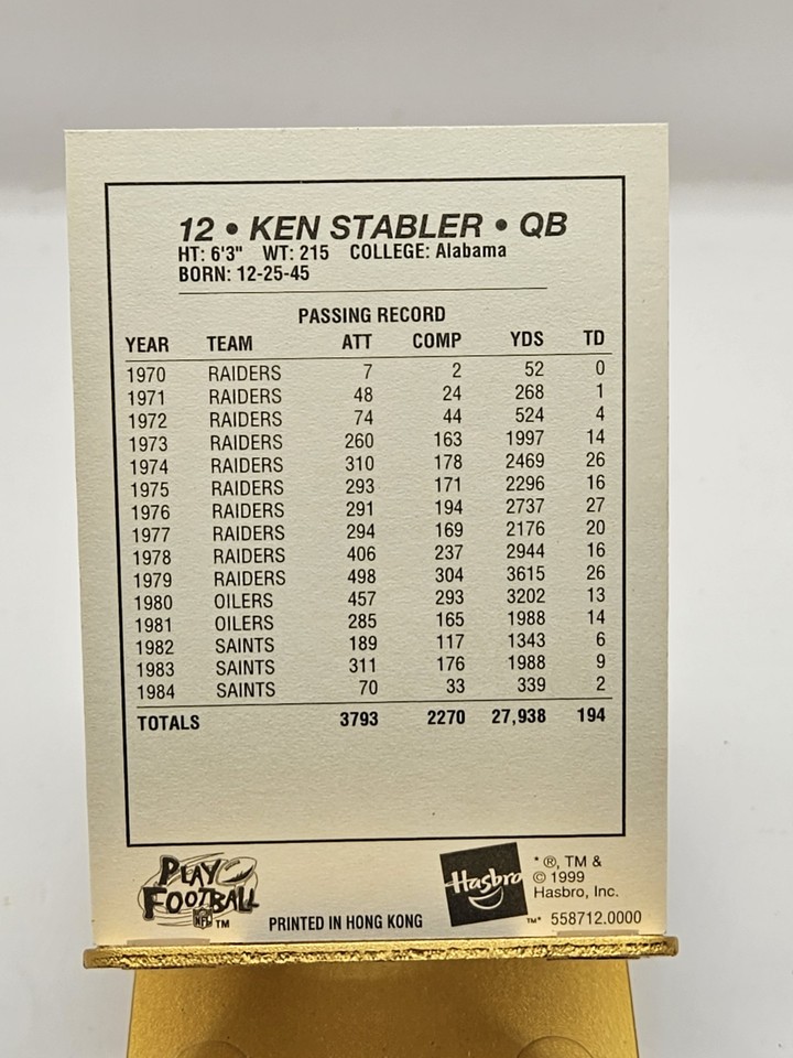 1999 Hasbro Starting Lineup Classic Doubles Dave Casper + Ken Stabler ...