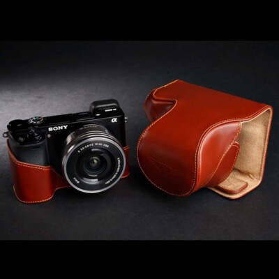 For Sony A6000 Camera Case Cover Handmade Genuine Cow Leather Half Bag ...