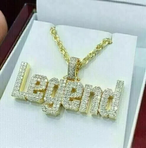 3.20Ct Round Simulated Diamond LEGEND Name Pendant 14k Yellow Gold ...