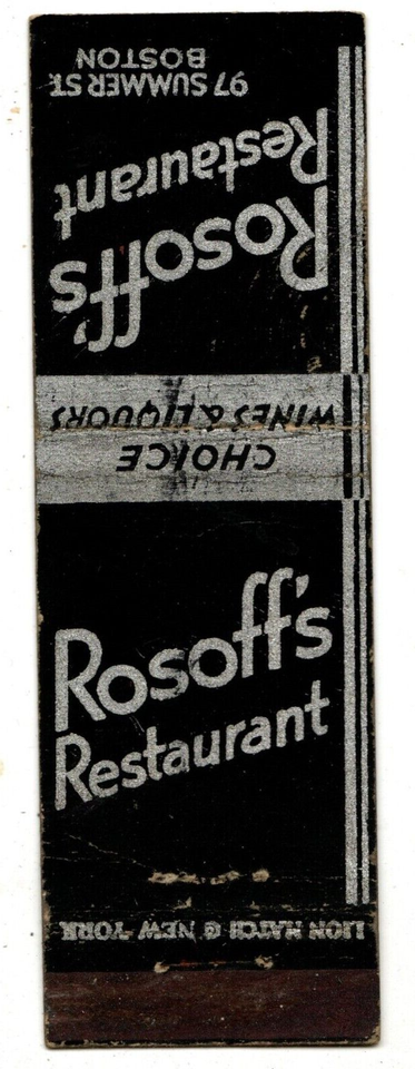 ROSOFF'S RESTAURANT matchbook matchcover - BOSTON, MASSACHUSETTS | eBay