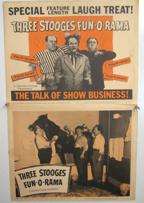 Three Stooges Fun-O-Rama Orig, 2 Lobby Cards '59 Moe Howard, Larry Fine ...
