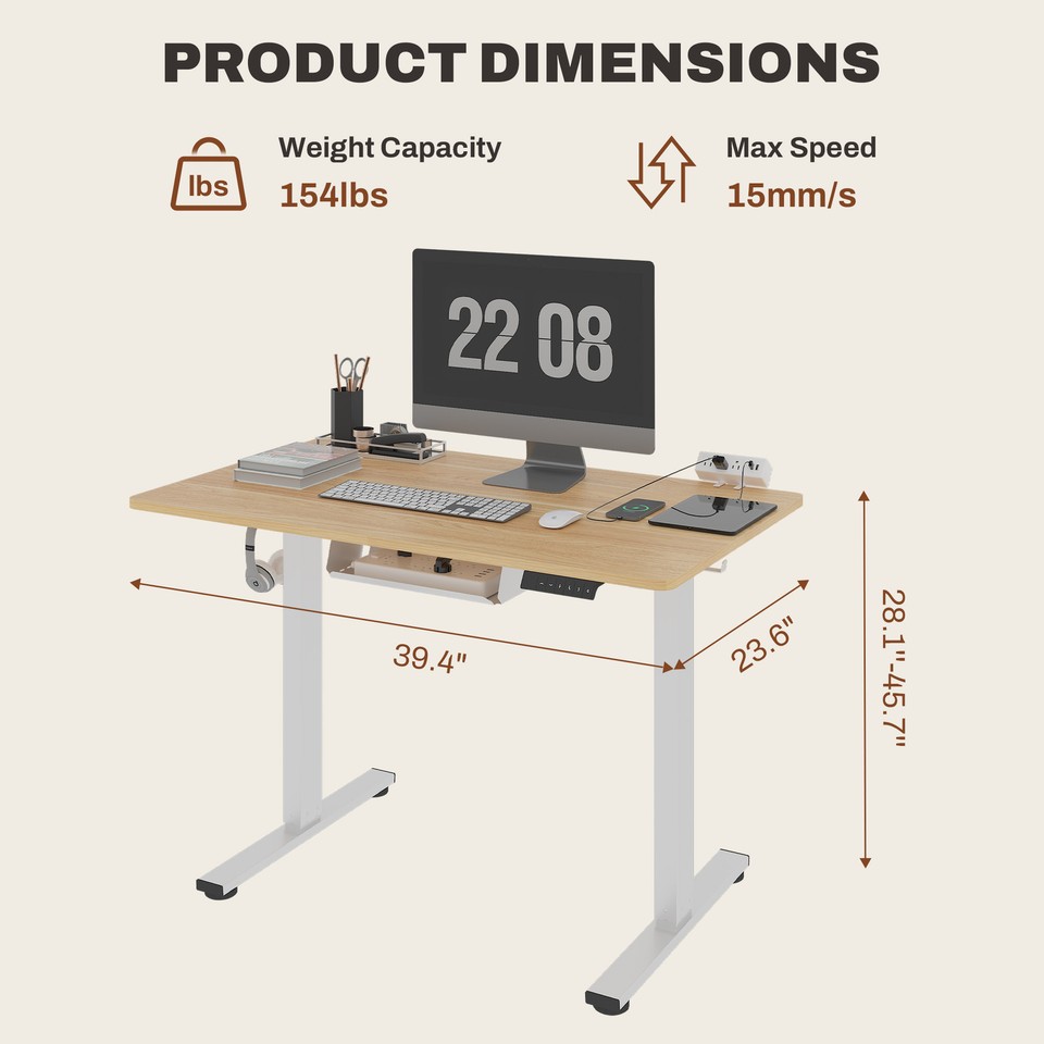 Height Adjustable Standing Desk with Cable Management and Hooks | eBay