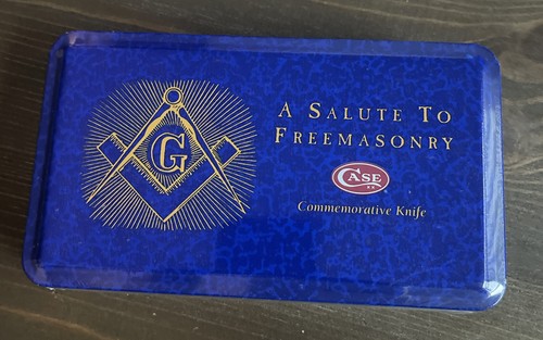 Case xx Masonic Trapper Knife w/Gift Box Set Blue Bone Handle Freemason ...