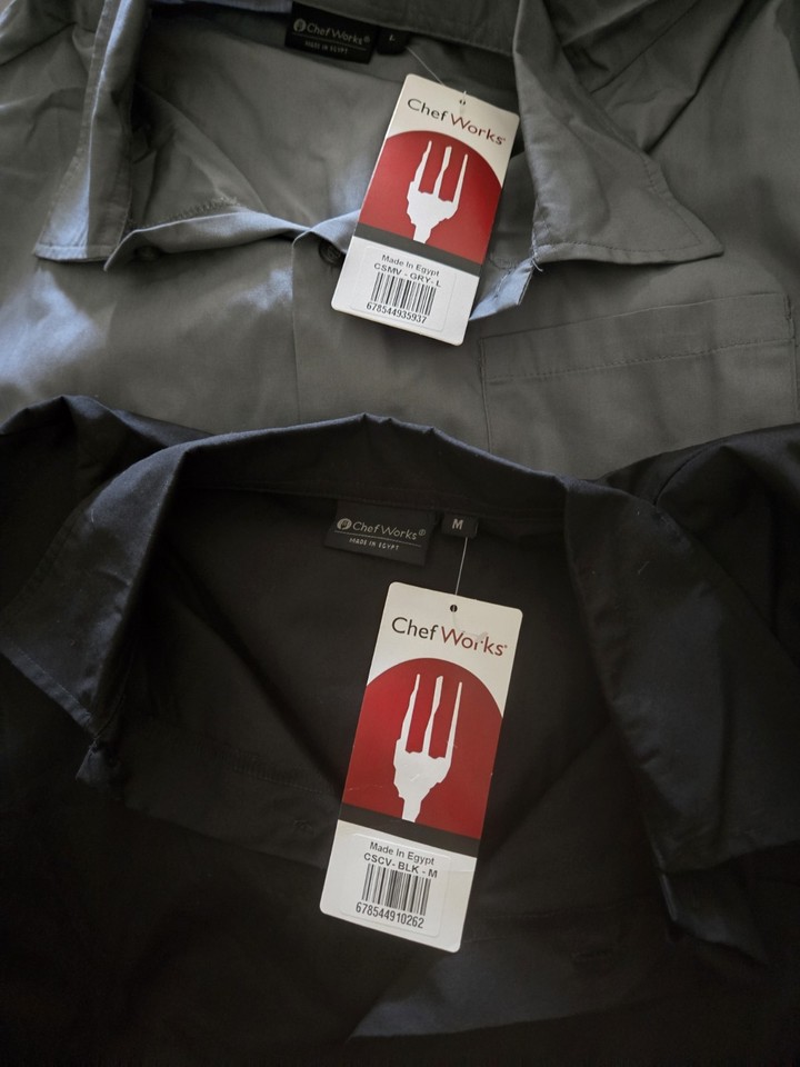 Chef Works Kitchen 2 Short Sleeve Men's M Black L Gray Uniforms Shirt ...