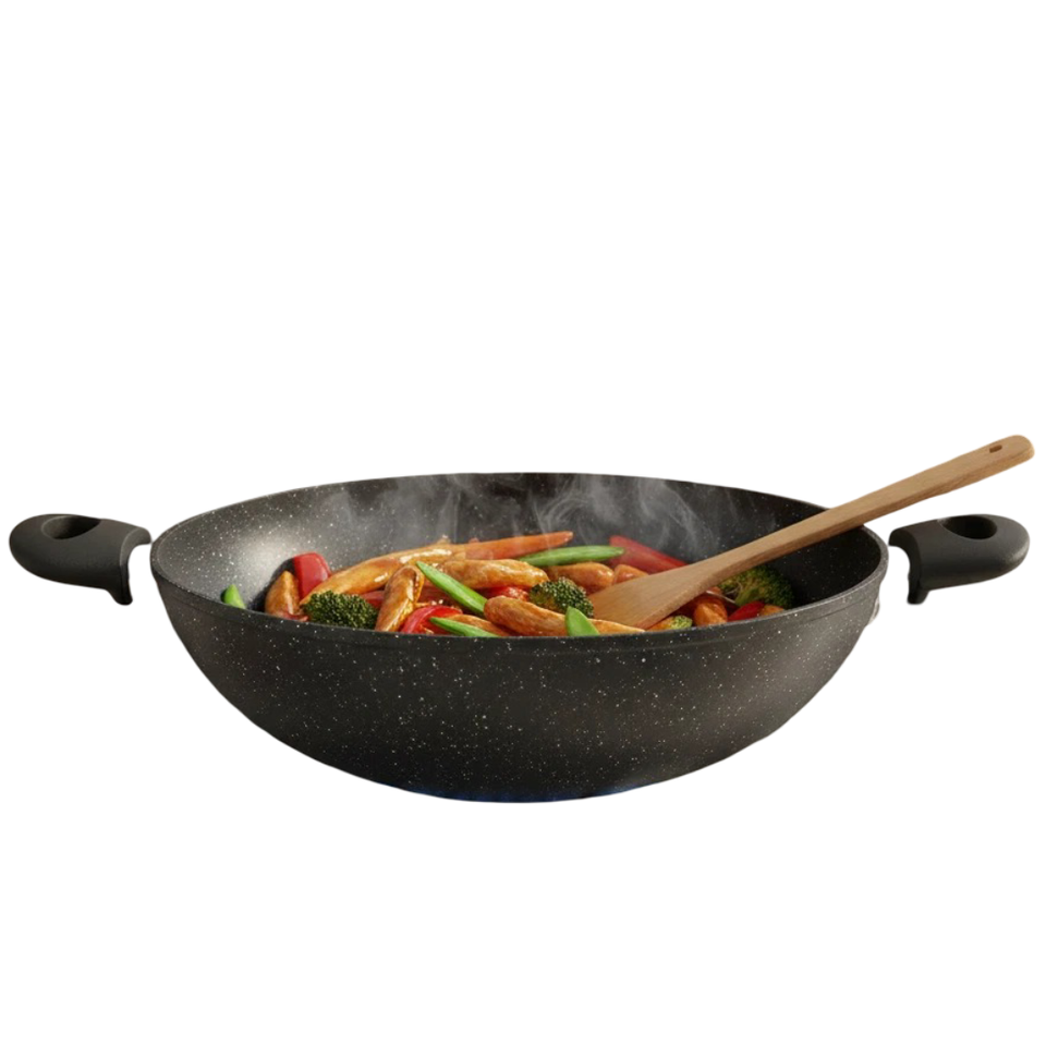 Non Stick Induction Wok Pan Karahi with Lid Deep Fry Cooking Frying Pan ...