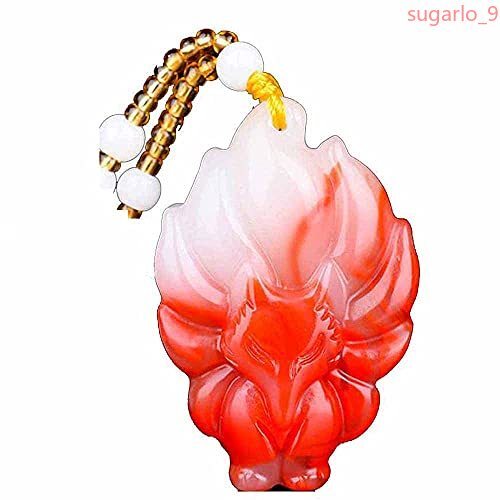 Natural Red White Jade Nine-Tailed Fox Pendant Necklace Chinese Carved ...