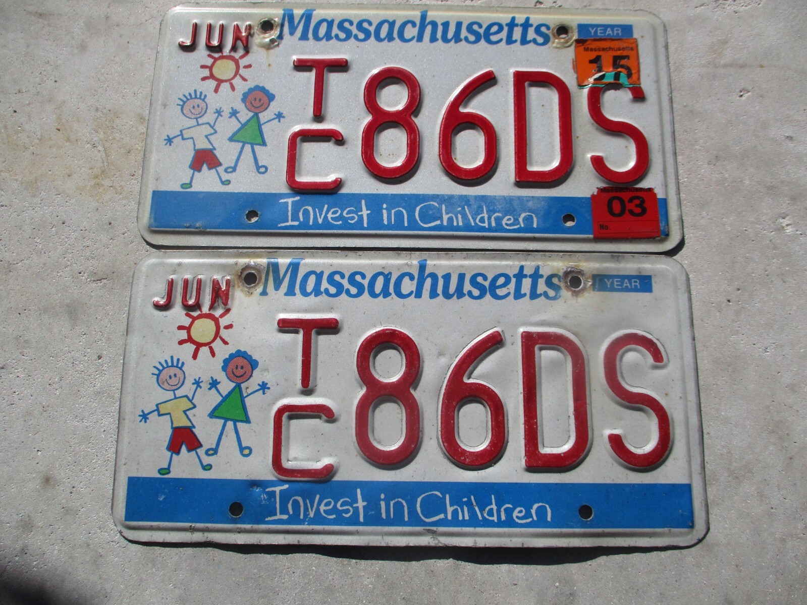 Massachusetts 2003 / 15 Invest in Children license plate pair # 86DS | eBay