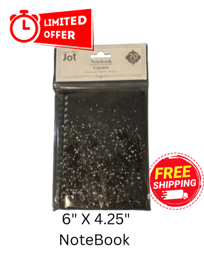 6" X 4.25" | JOT Notebook Carnet BLACK Glitter Spiral 70 Sheets| NEW ...