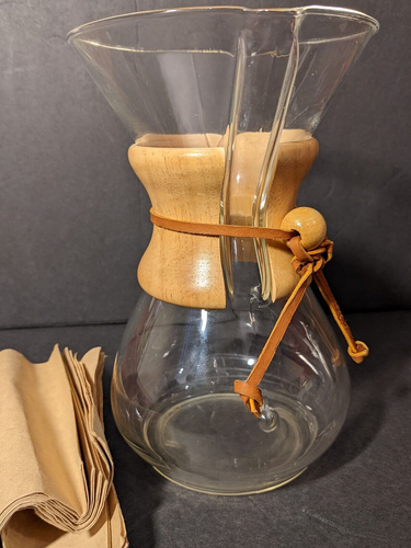 Vtg MCM Chemex Pyrex Glass Pour Over Coffee Maker /Wooden Collar ...