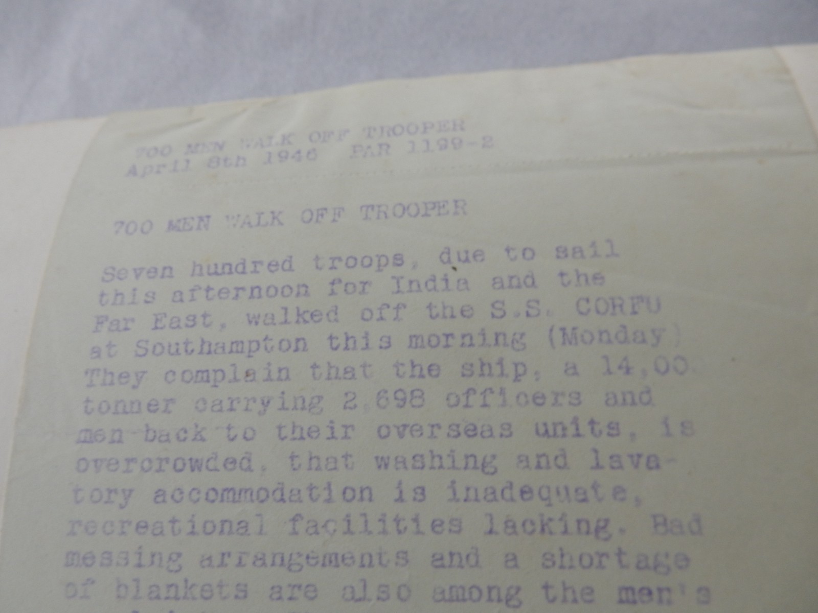 SS CORFU MUTINY 1946 CHINDITS ETC SUPERB ORIG WW2 ERA PRESS PHOTO ...