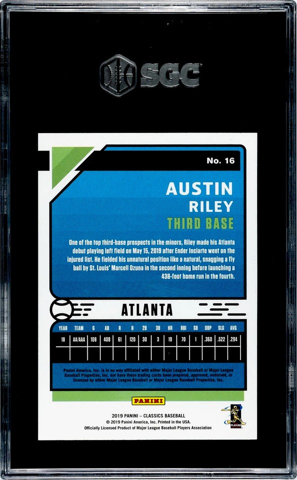 2019 Panini Classics #16 Austin Riley Rookie SGC 10 GEM MINT RC | eBay