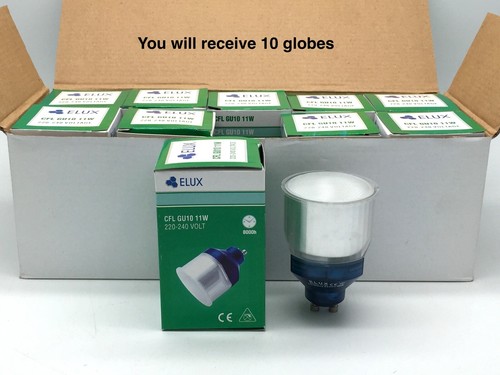 ELUX CFL GU10 11W 2P Compact Fluorescent Lamp 6400K Daylight White x10 ...