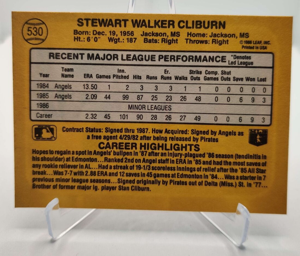 1987 Donruss #530 Stu Cliburn Angels Baseball Card | eBay