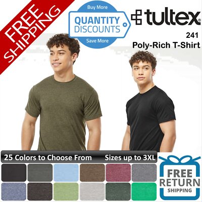 🔥 Tultex Men Poly-rich ringspun T-shirt Short Sleeve Top Up To 3XL 241 ...