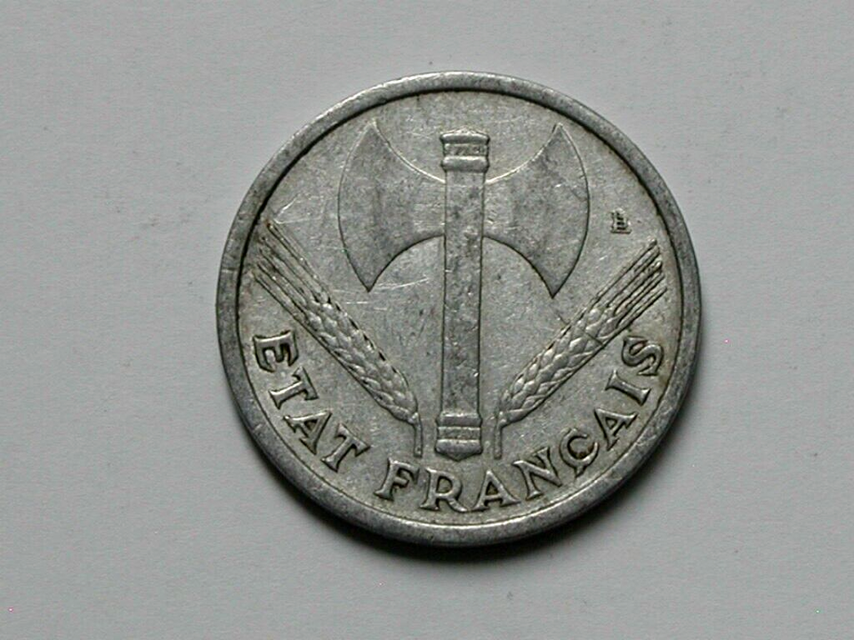 1943 FRANCE Aluminum Coin - 1 Franc - WWII German-Occupied Vichy French ...