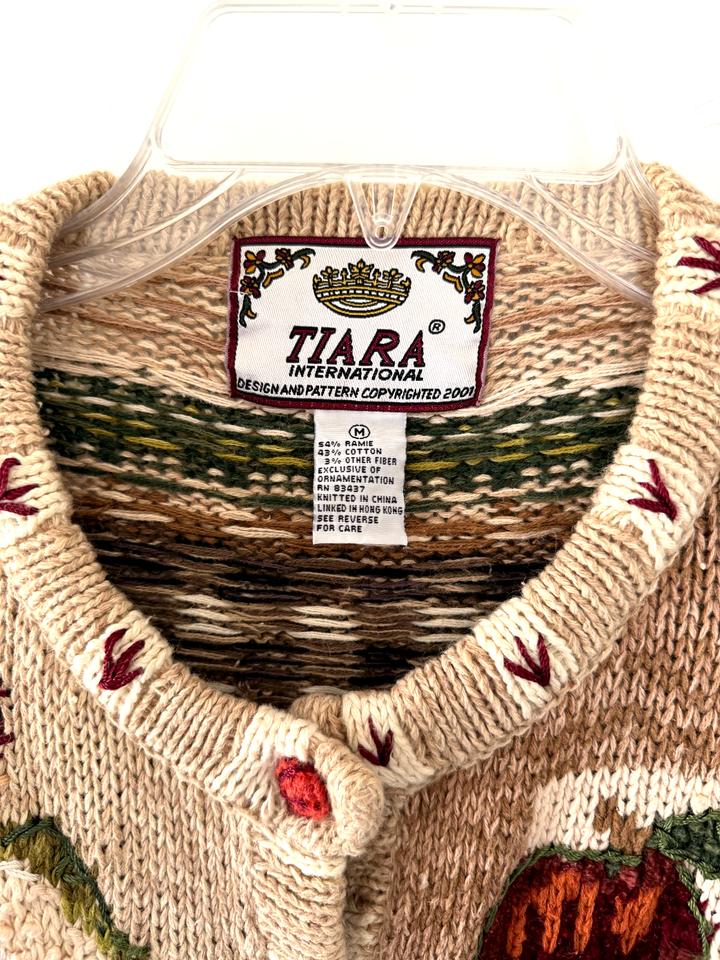 VTG Embroidered Knit Cardigan 90s Sweater Sz M Fall Harvest Rooster ...