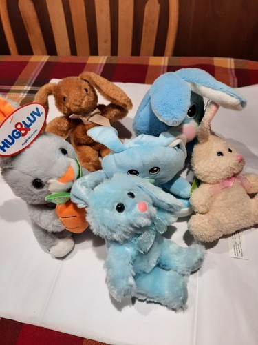 Lot of 6 Soft Plushies 7-9in Easter Bunnies with Ribbons Stuffed Bunnies NWT | eBay