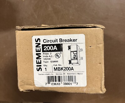 SIEMENS MBK200A 200 amp 22kA 120/240v EQ8695 Circuit Breaker NEW IN BOX ...