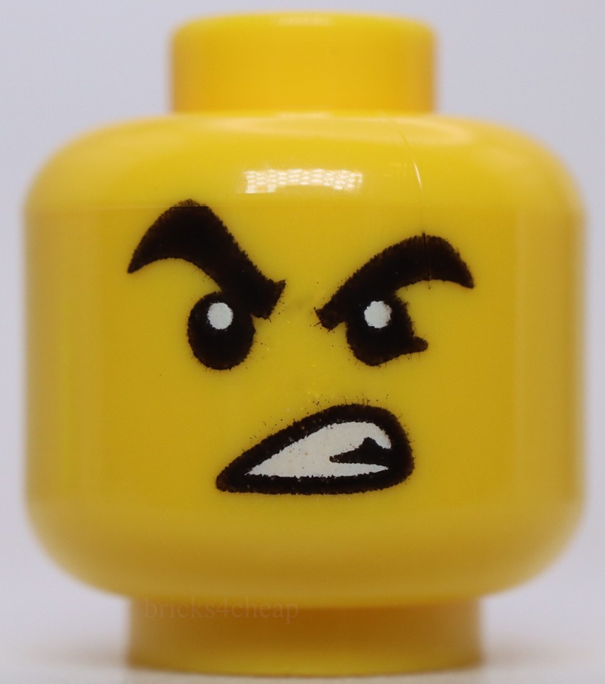 Lego Head Thick Black Eyebrows Open Mouth Scowl Orange Face Black Dark ...