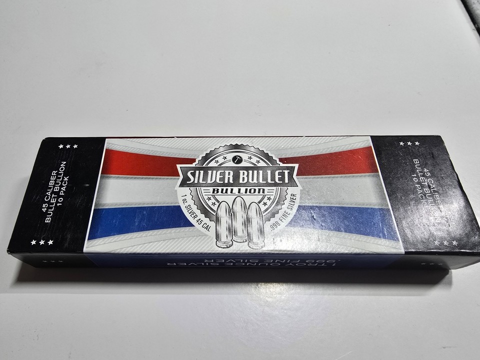 Box of 10 - Silvertowne Mint - 1 oz .999 Fine Silver Bullet .45 Cal ...